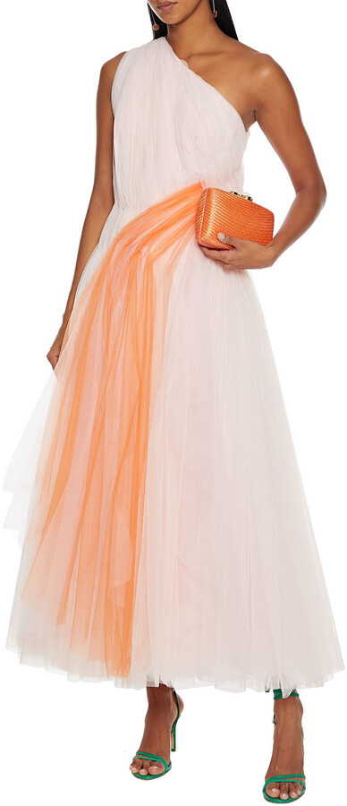 Carolina Herrera One-shoulder two-tone plissé-tulle gown - ShopStyle ...