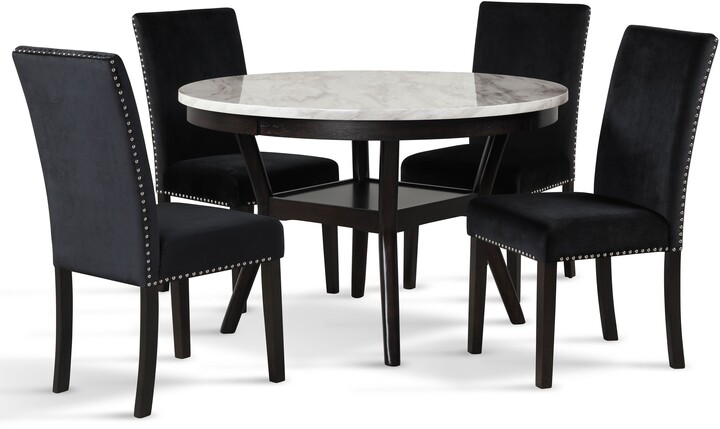 New Classic Home Celeste 5-pc Dining Set with Round Faux Marble Table, by New Classic Furniture ...