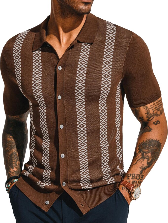 PJ PAUL JONES Men's Vintage Polo Shirt Geometric Patterns Stripe Knit ...