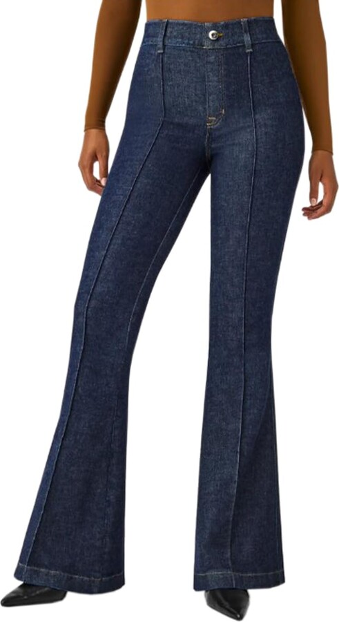 Glkaend Women's High Waisted Stretchy Bootcut Wide Leg Jeans Knitting ...