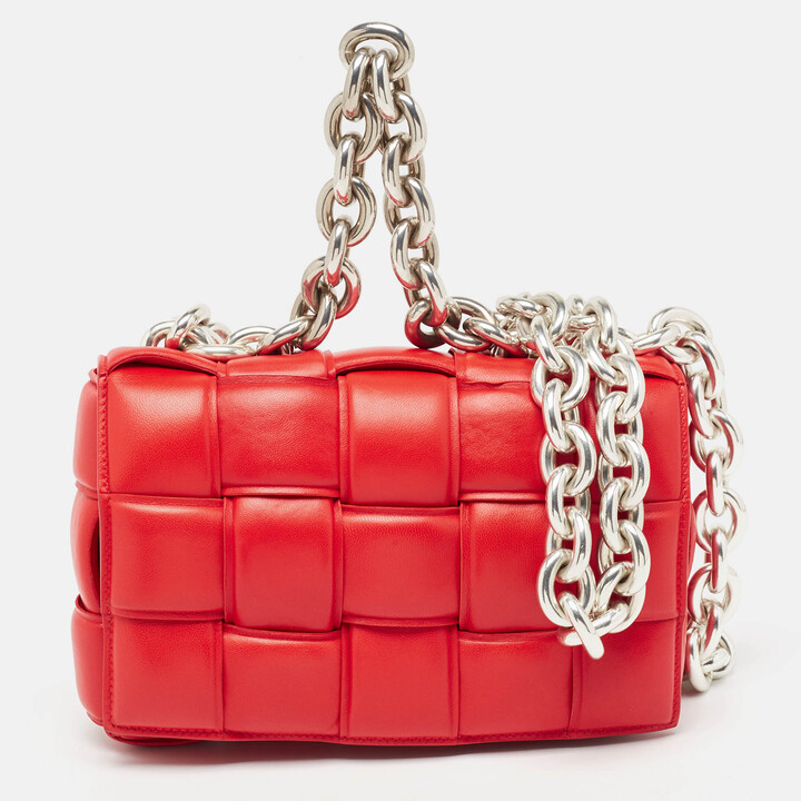 Bottega Veneta Red Padded Leather Chain Cassette Shoulder Bag - ShopStyle
