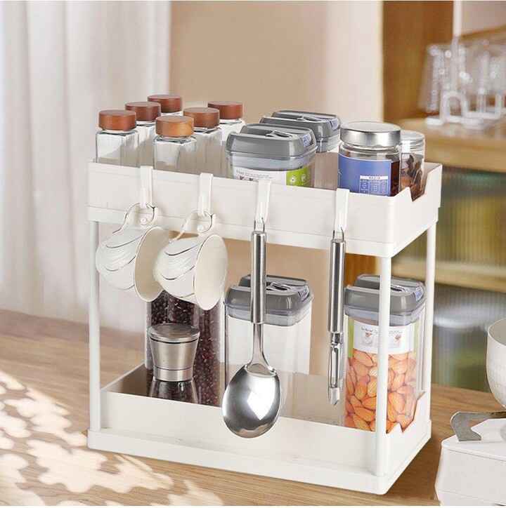 Living and Home Double Layer Pull-out Storage Rack with 4 Mobile Hooks ...