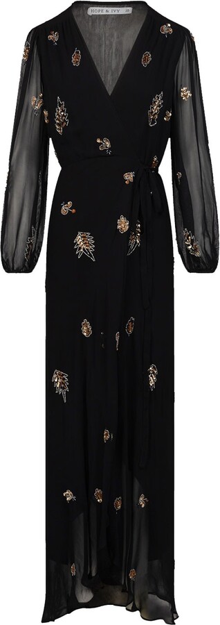 Hope and Ivy The Kiara Embellished Wrap Dress With Tie Waist And ...