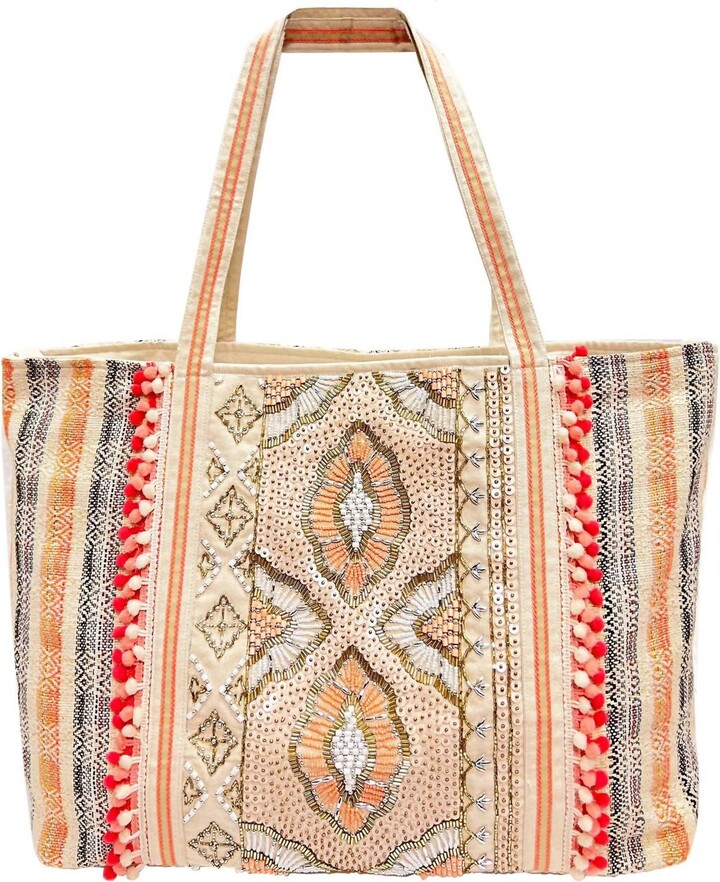 La Chic Designs Geo Pattern And Beaded Tote Bag in Light Pink - ShopStyle