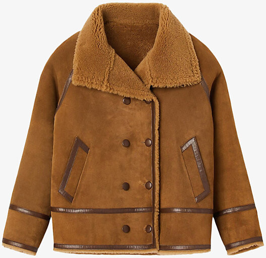 Sandro Womens Naturels High-neck Double-breasted Shearling Coat - ShopStyle