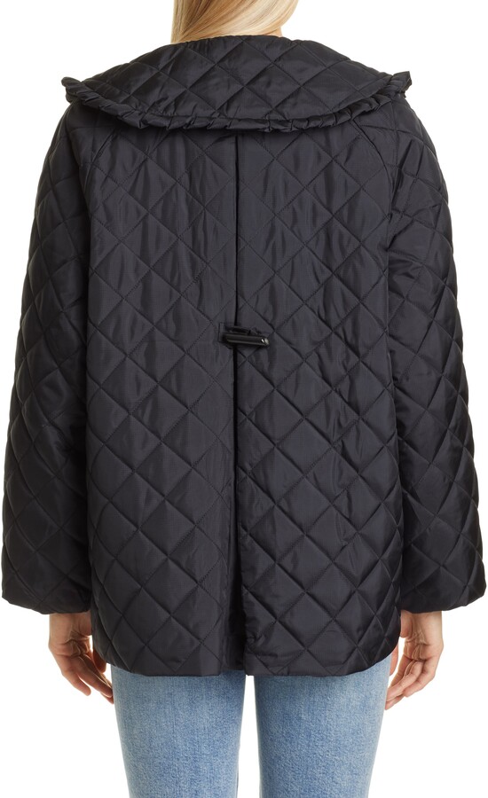 Ganni Quilted Recycled Ripstop Jacket with Removable Ruffle Collar ...