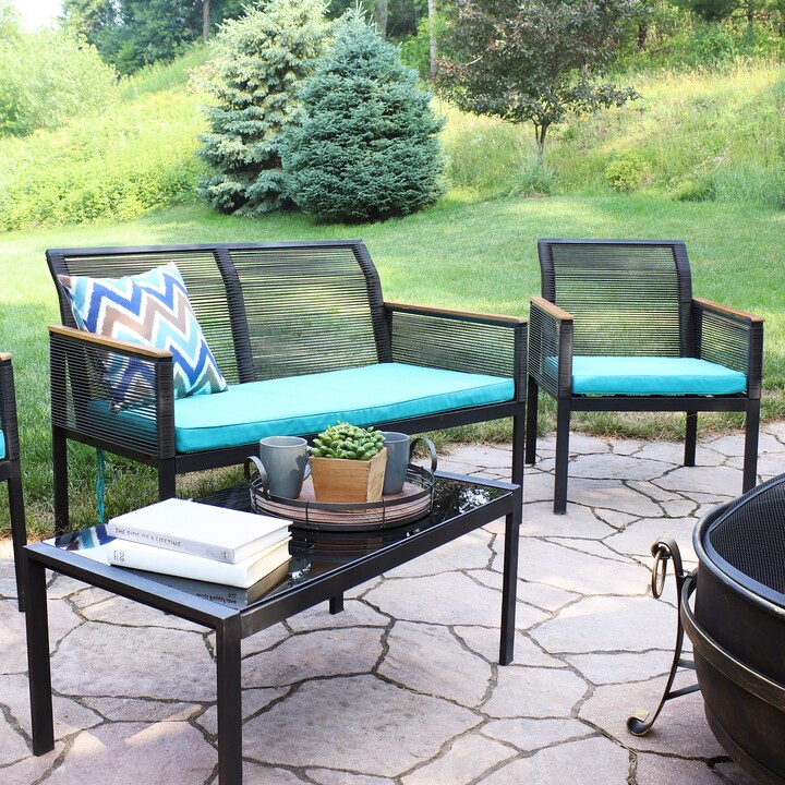 Sunnydaze Decor Sunnydaze Coachford 4-Piece Black Resin Rattan Outdoor ...