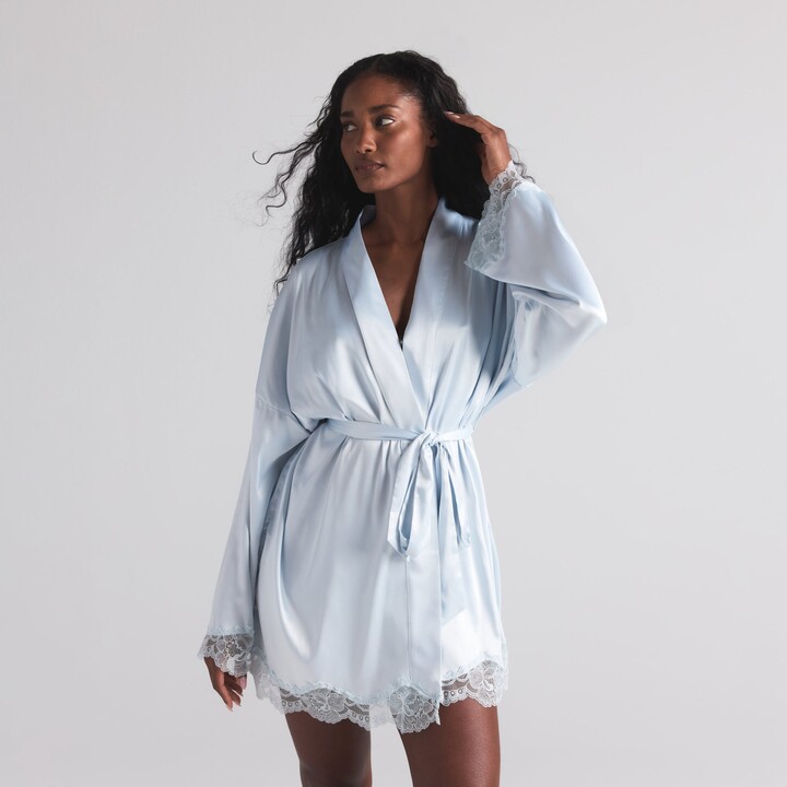SKIMS Woven Shine Lace Robe | Cloud - ShopStyle