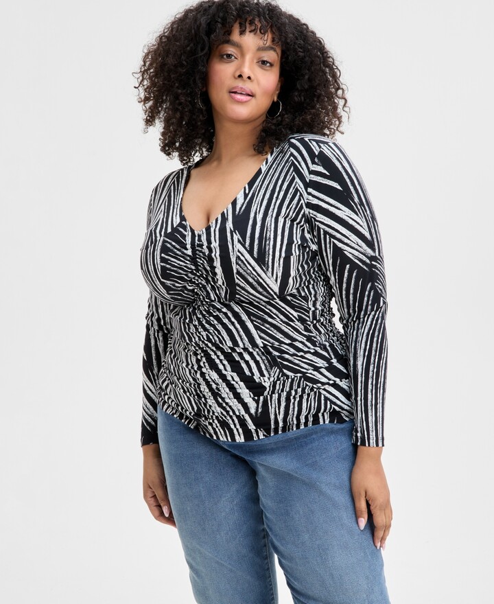 INC International Concepts Plus Size Ruched Front Knit Top, Exclusively ...