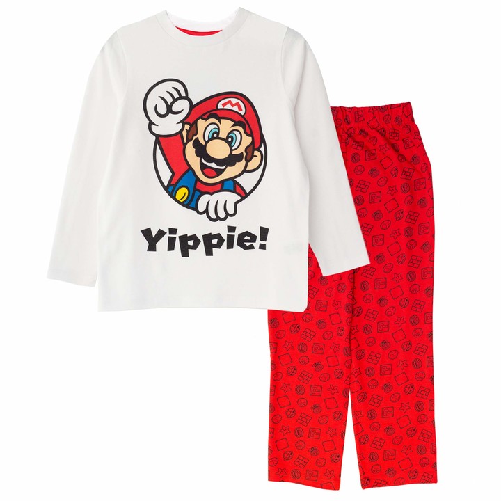 Popgear Super Mario Yippee Boys Long Pyjamas Set White / Red 12-13 ...