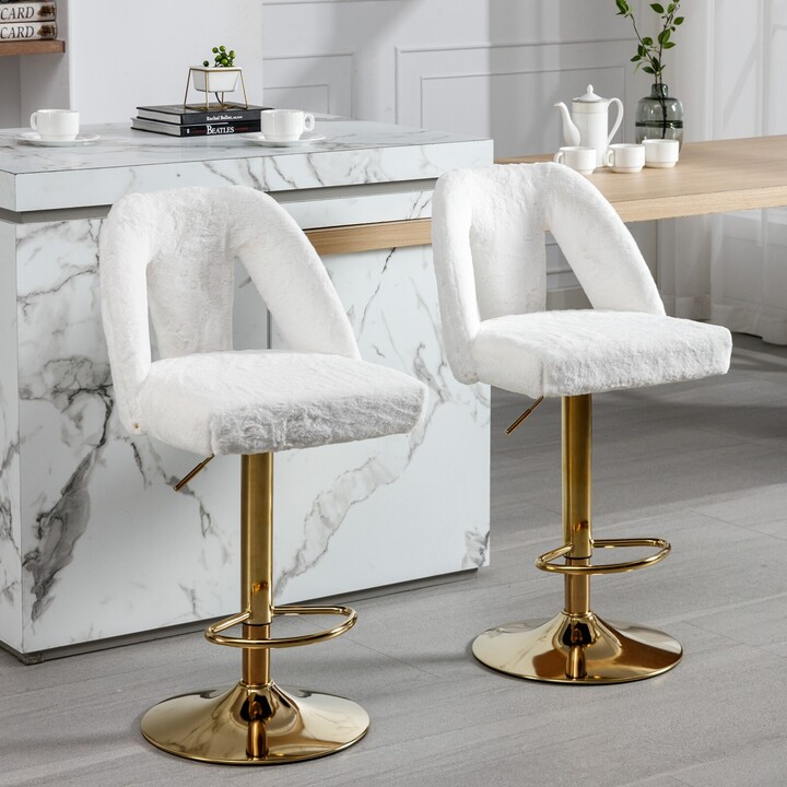 GREATPLANINC Faux Rabbit Hair Barstools Swivel Adjusatble Seat Modern ...