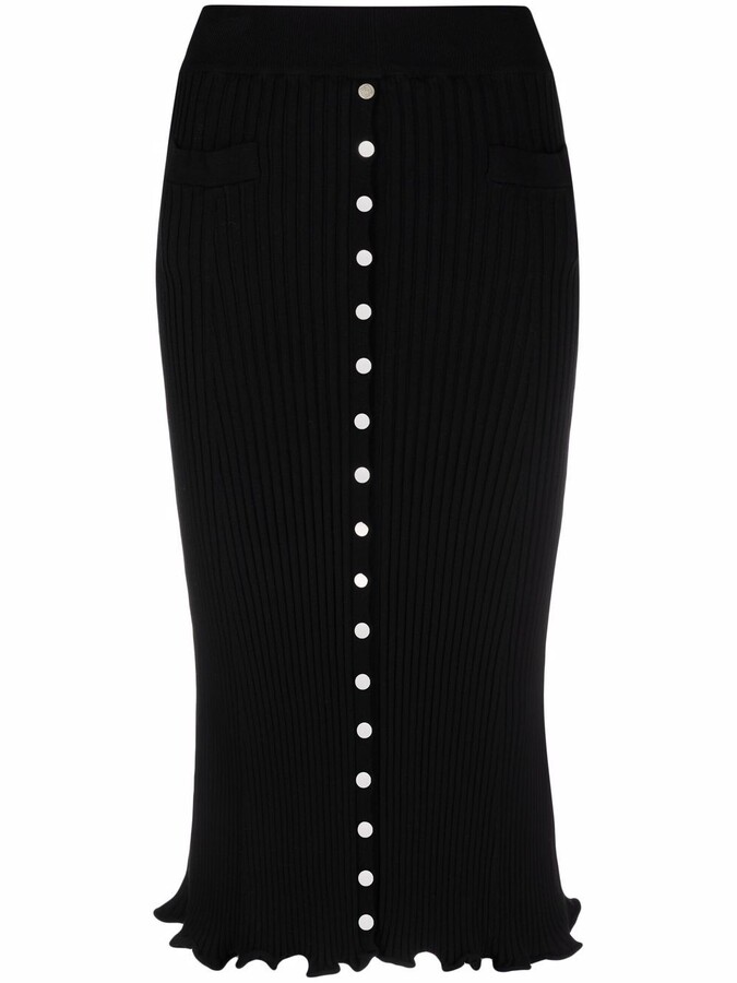 Paco Rabanne Ribbed-Knit Flared-Hem Midi Skirt - ShopStyle