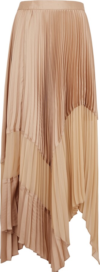 Alice + Olivia Fraley Pleated Chiffon And Satin Midi Skirt - ShopStyle