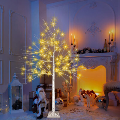 The Holiday Aisle 4FT LED Birch Tree With 96 Lights Warm White LED ...