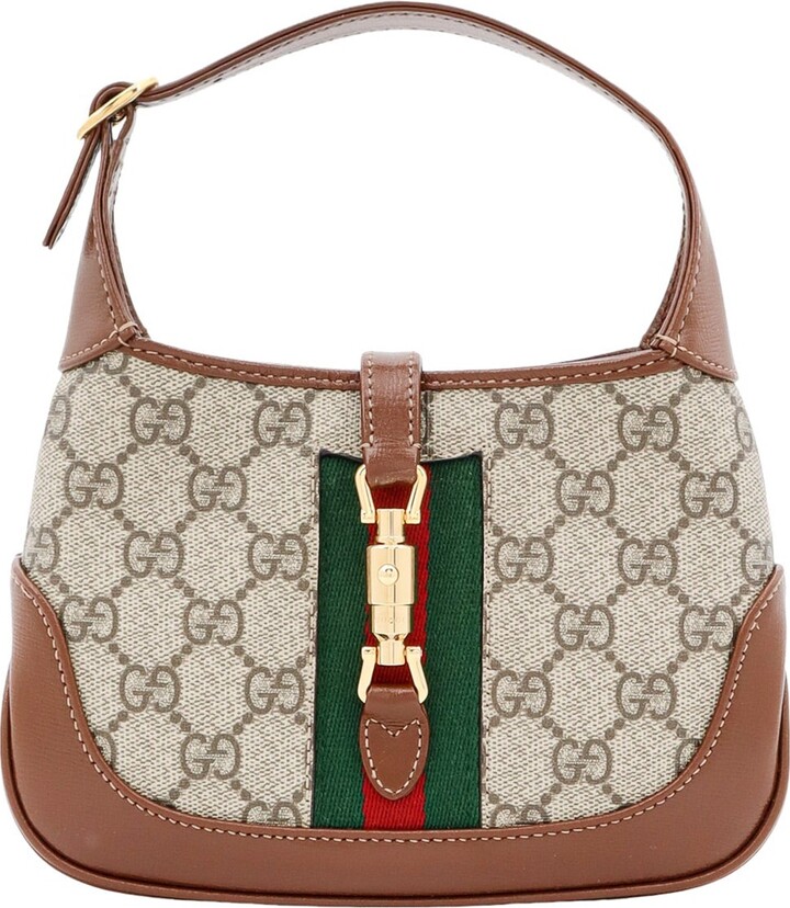 Gucci GG Supreme Fabric and leather shoulder bag with iconic Web Band ...