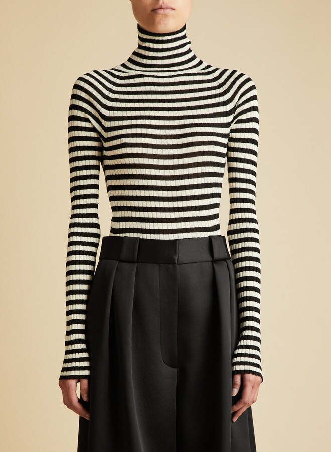 KHAITE The Kita Sweater in Black with Ivory Stripe - ShopStyle