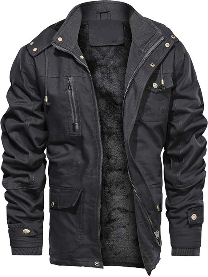 CASIVENT Cargo Jacket Men with Hood Winter Coat Outwear Hiking Jacket ...