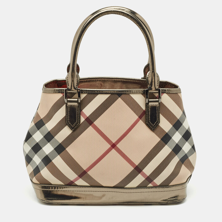 Burberry Metallic/Beige Nova Check PVC and Patent Leather Eden Tote ...