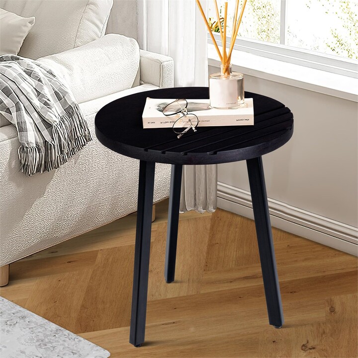 TONWIN Black 18 Inch Round Mango Wood Side End Table With Metal Legs ...