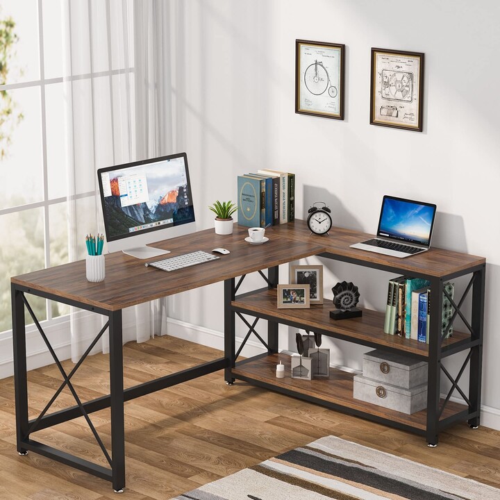 Tribesigns Industrial L-Shaped Desk with Storage Shelves, Corner ...