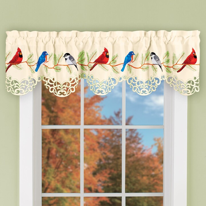 Collections Etc Embroidered Open Scroll Birds Design Window Valance ...