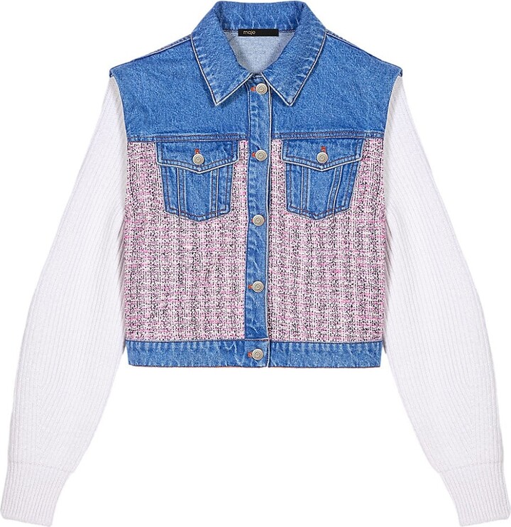 Maje Denim and Tweed Cropped Jacket - ShopStyle