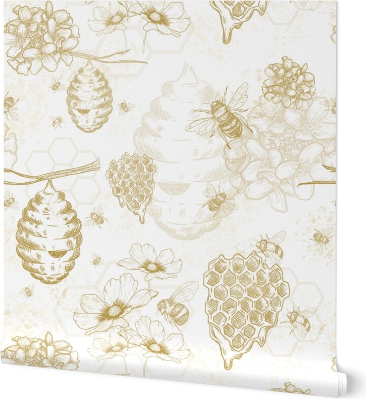 Shutterfly Wallpapers: Busy Bees Toile - Yellow Wallpaper, Test Swatch ...