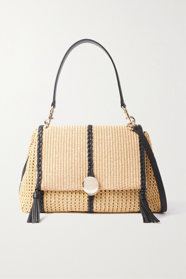 Chloé Braided Leather-trimmed Raffia Shoulder Bag - Neutrals - ShopStyle