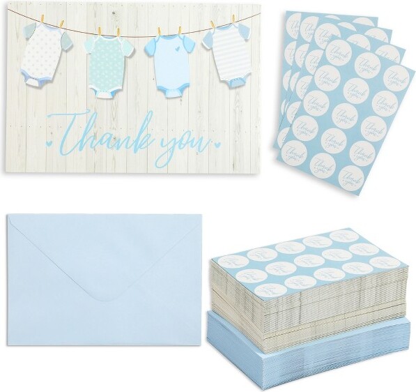 Pipilo Press 60 Pack Baby Shower Thank You Cards with Blue Envelopes for Boy - 6 x 4-inch with ...