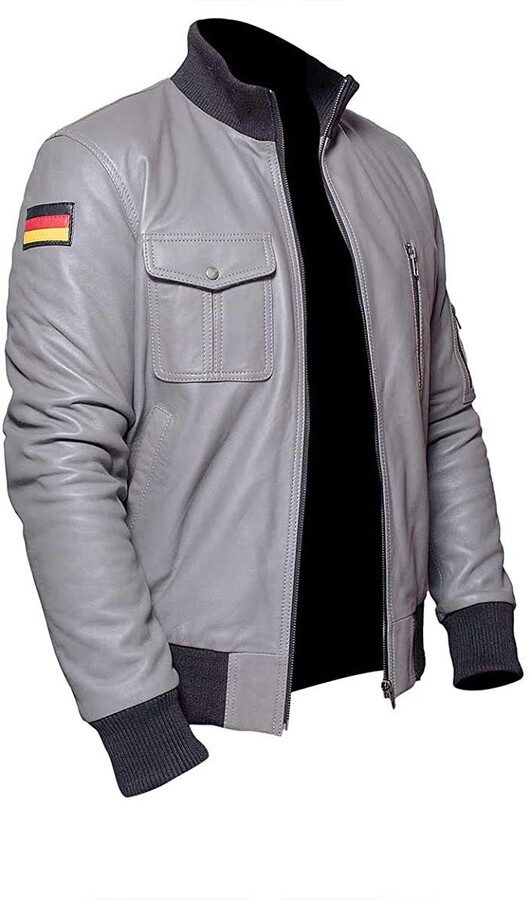 T&I LONDON German Flag Mens Leather Jacket B3 Bomber Cafe Racer Flight ...