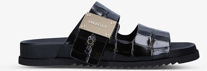 Burberry Olympia brand-embellished croc-embossed leather sandals ...