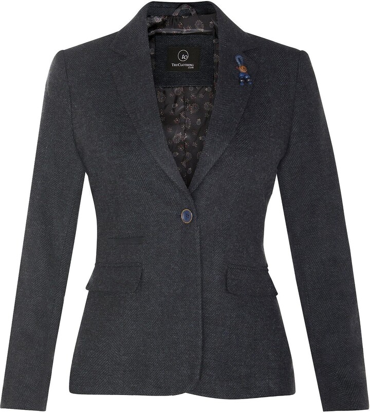 TruClothing Women's Tweed Navy Blue Herringbone Classic 1920s Formal ...