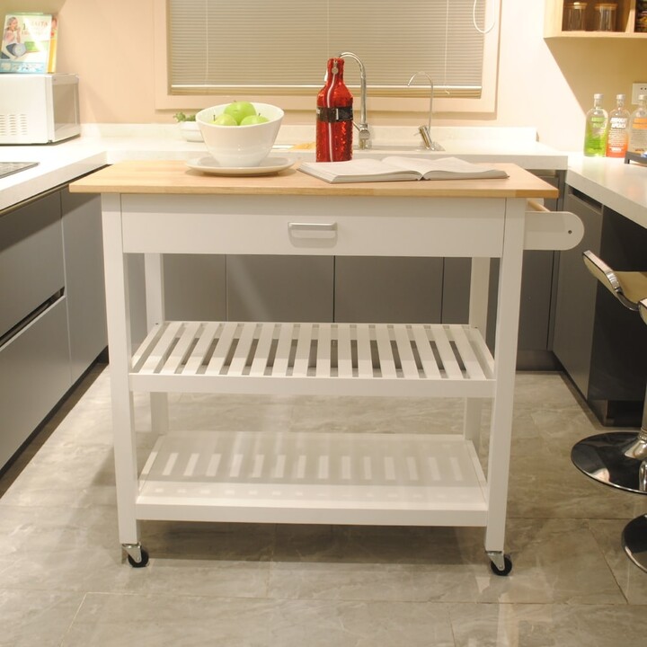 CoolArea Mobile Kitchen Island with Two Lockable Wheels, Display Foods ...