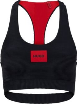 HUGO BOSS Ribbed bikini bralette with red logo label - ShopStyle Bras