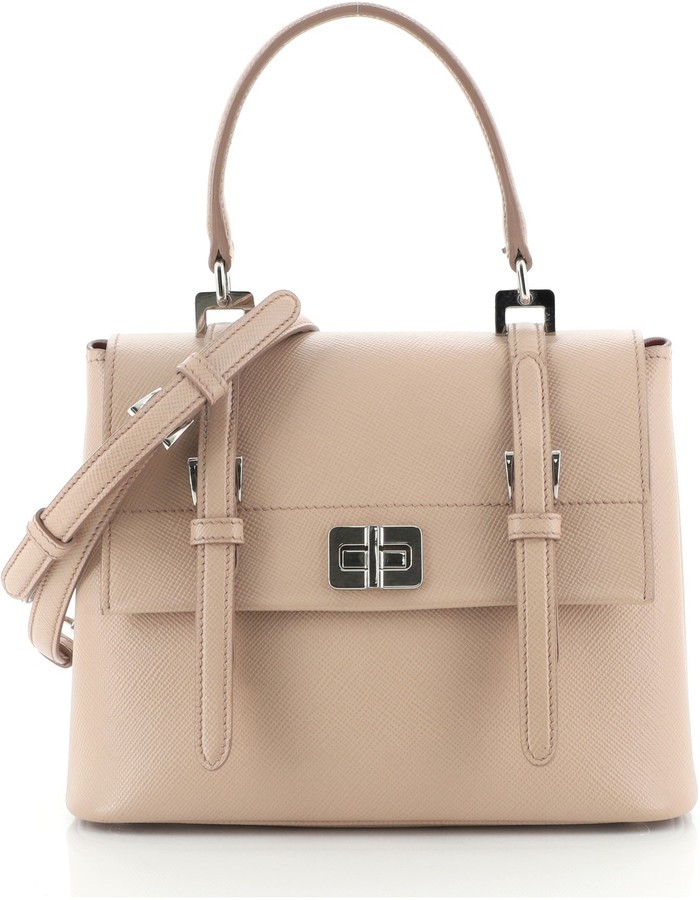 Prada Half Flap Double Turn Lock Satchel Saffiano Leather Large - ShopStyle