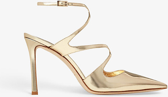 Jimmy Choo Womens Gold Azia 9 Liquid Gold Leather Heeled Sandals ...