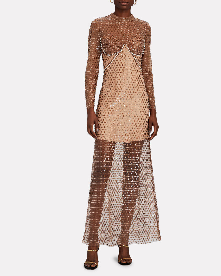 Self-Portrait Dot Sequined Mesh Maxi Dress - ShopStyle