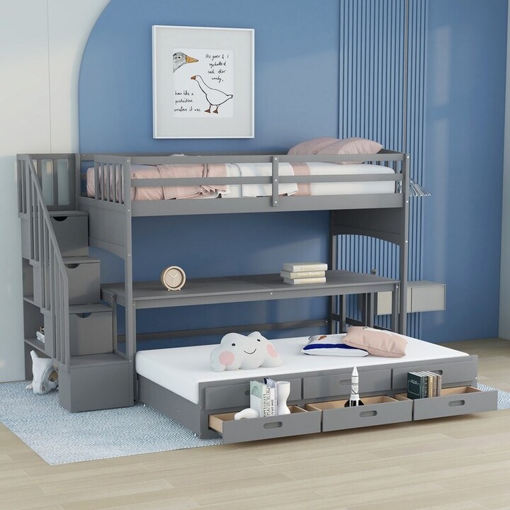 Aoolive Stairway Twin XL Loft Bed with Twin Size Trundle， 3 Drawers ...