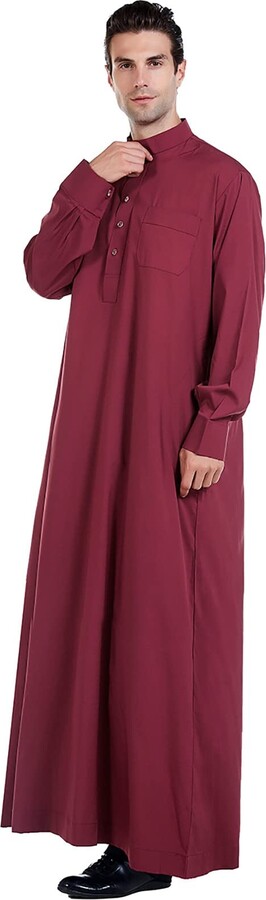 VESNIBA Islamic Muslim Clothing Men's Saudi Arabic Thobe Button Up ...