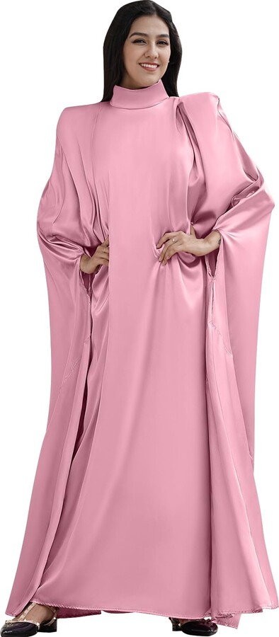 OBEEII Women's Muslim Robes Satin Long Sleeve Full Cover Loose Muslim ...