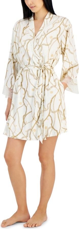 INC International Concepts Women's Lace-Trim Stretch Satin Robe ...