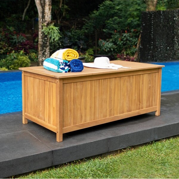 Sherwood Teak Storage Deck Box: Weather-Resistant, Hydraulic Hinges ...