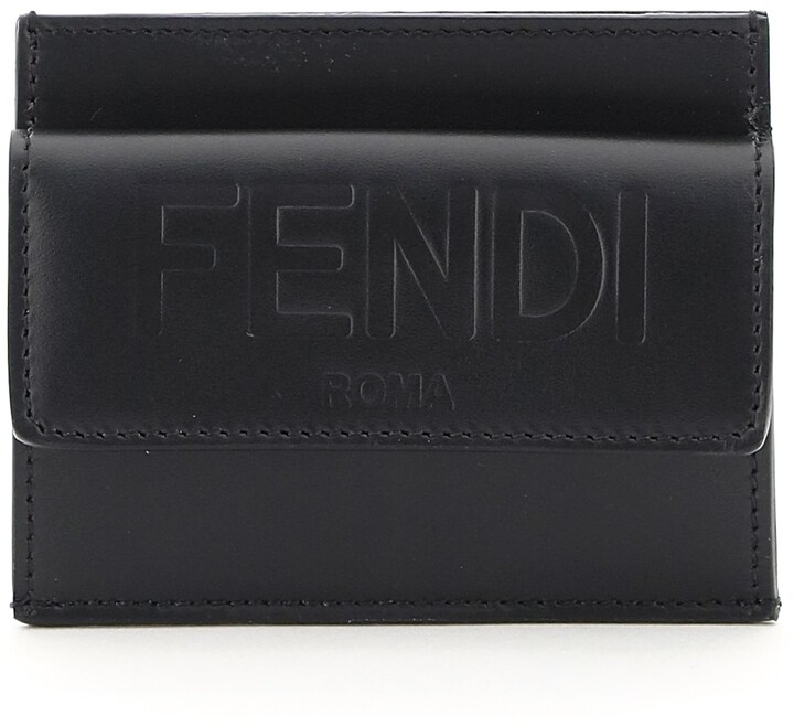 Fendi SCRIPT CARD HOLDER OS Black Leather - ShopStyle