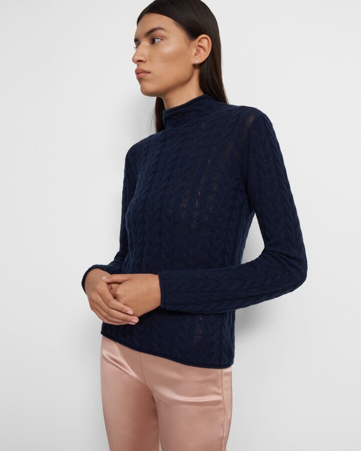 Theory Cable-Knit Mock Neck Sweater in Cashmere - ShopStyle