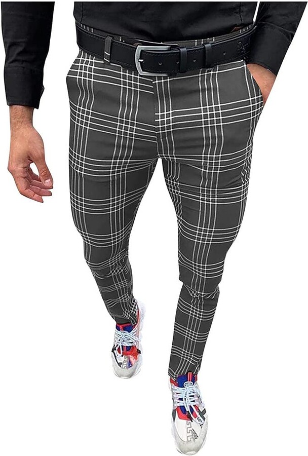 Darabun Mens Casual Check Trousers Men's Slim Fit Plaid Pants Vintage ...