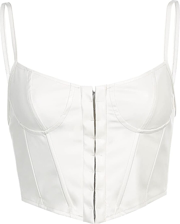 usmle Women Sexy Bustier Corset Top Y2k PU Leather Push Up Bodice Crop ...