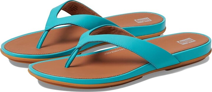 FitFlop Gracie Leather Flip-Flops (Tahiti Blue) Women's Shoes - ShopStyle