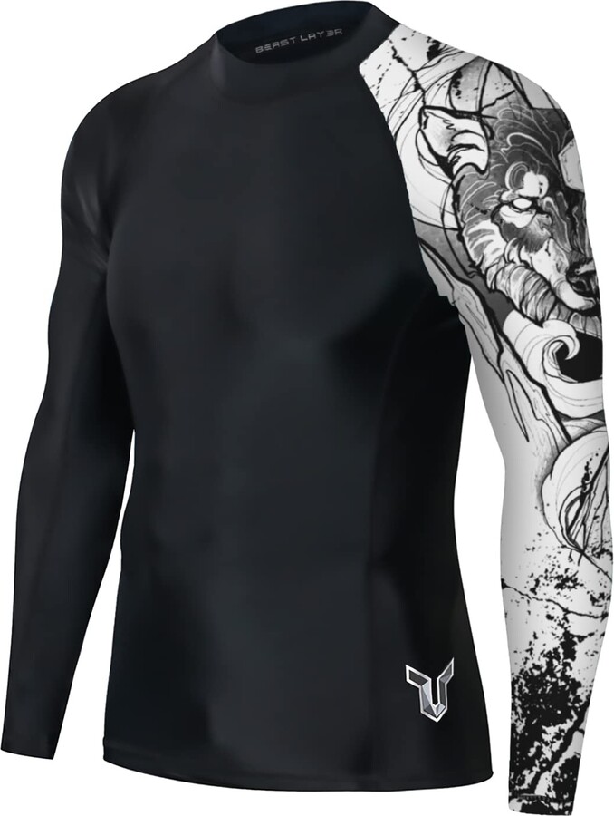 HUGE SPORTS Wild Animal Rashguard Men's Long Sleeve Compression Swim ...
