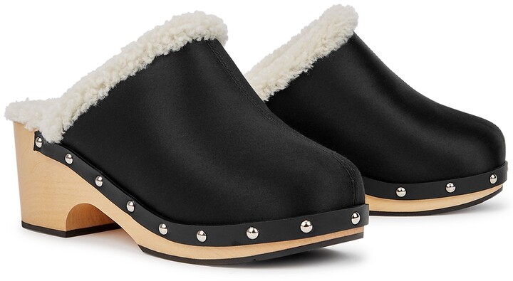 Sleeper Matilda black shearling-lined satin clogs - ShopStyle