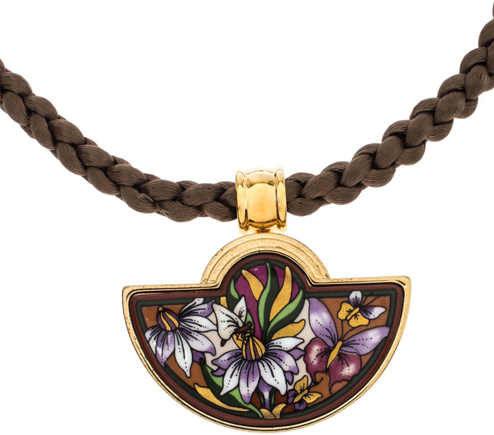 Frey Wille Vintage Flower Motif Fire Enamel Gold Plated Half Moon ...